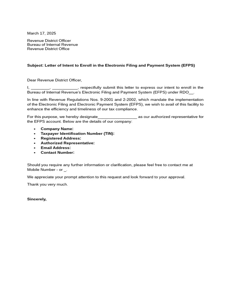 Letter of Intent For EFPS | PDF