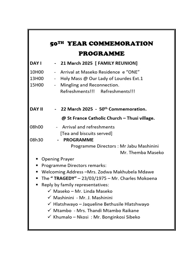 50th Commemoration Programme Details | PDF
