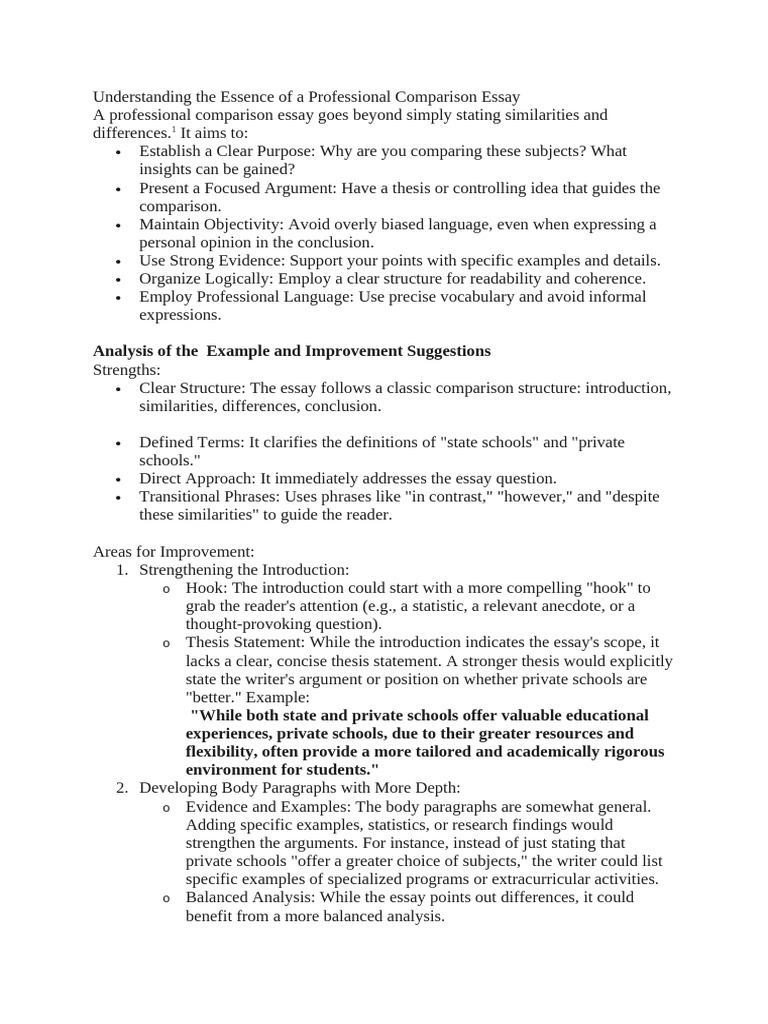 Understanding The Essence of A Professional Comparison Essay | PDF ...