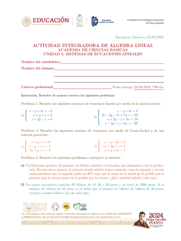 Act - Integradora - Álgebra Lineal - U3 | PDF