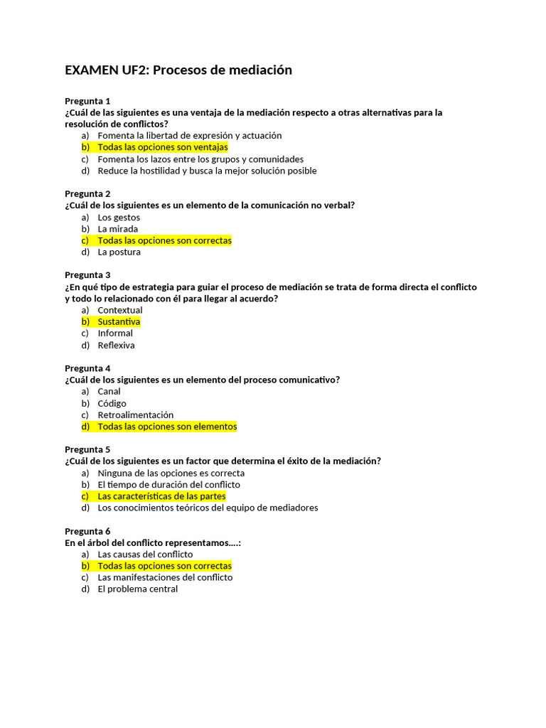 Examen Uf2 3 | PDF | Mediación | Conflicto (proceso)