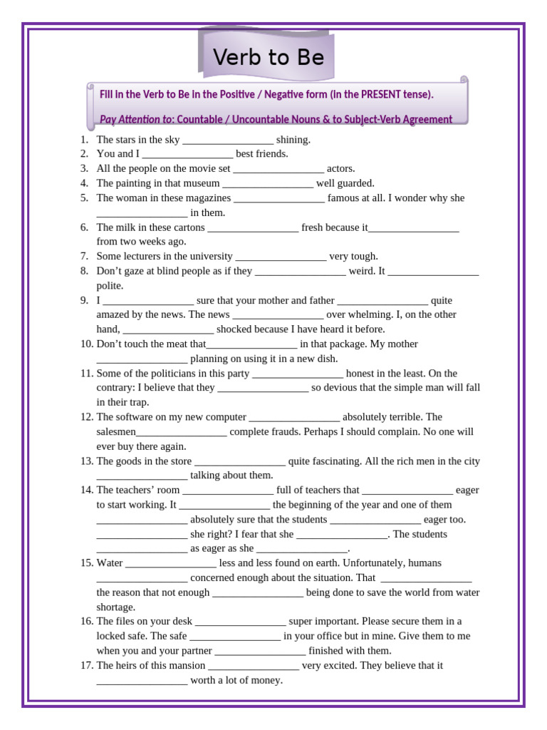 Fill in the Verb to Be Exercises | PDF | Verb | Languages