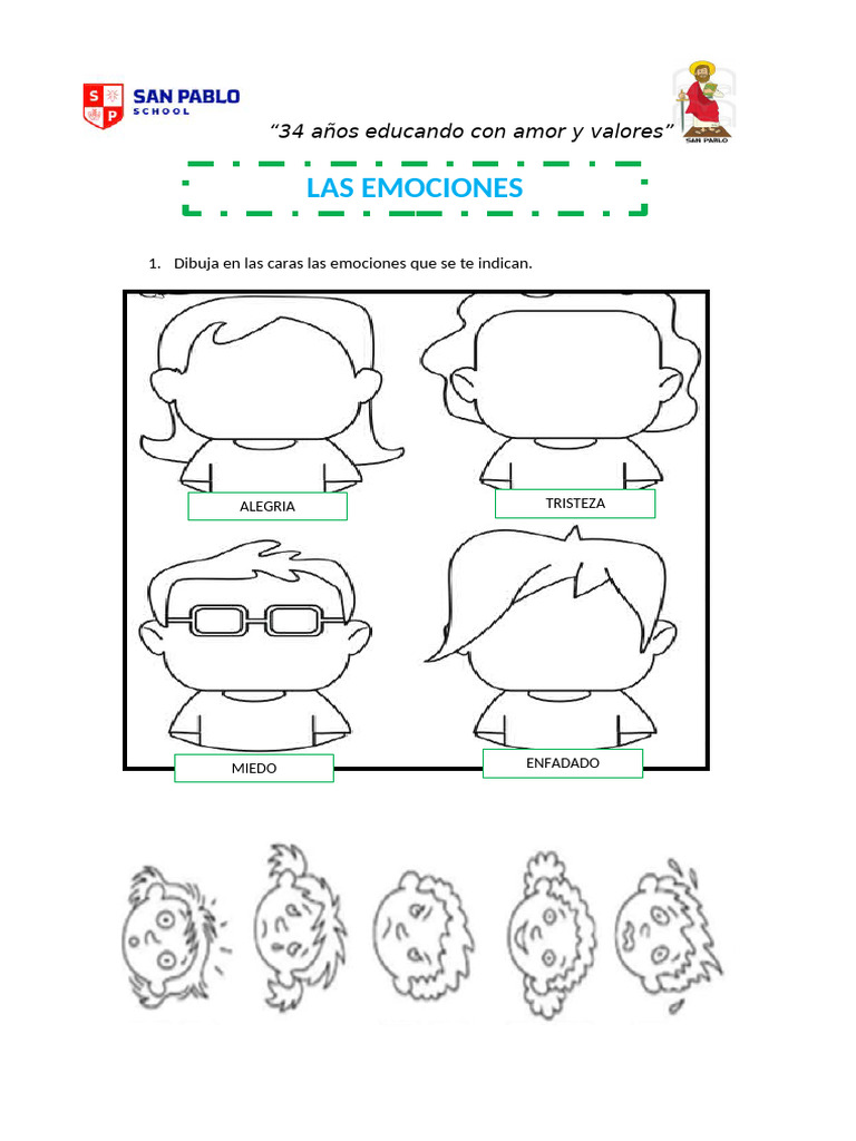 Dibuja en Las Caras Las Emociones Que Se Te Indican | PDF