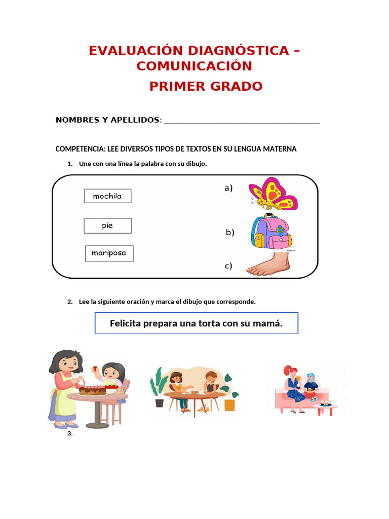 Evaluación Diagnostica Comunicación Primer Grado Pdf