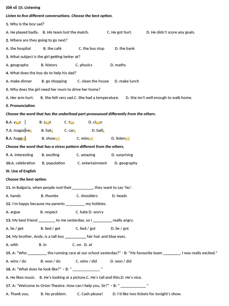 đề tiếng anh cuối kì 1 lp7 | PDF | Salad | Mayonnaise