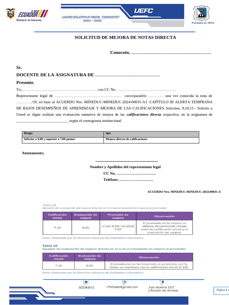 Solicitud Estudiante Mejora Directa 24 25 | PDF