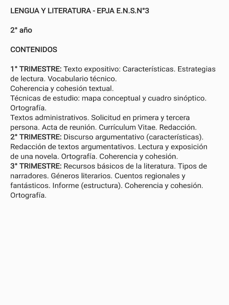 Planif.2° Año - LENGUA Y LITERATURA | PDF