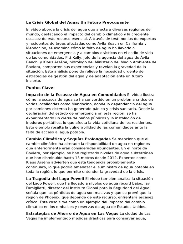 Escasez de Agua: Crisis Global Actual | PDF | Agua | Escasez de agua