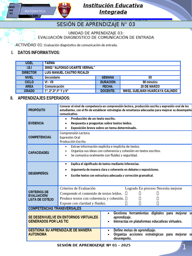 Session 3 | PDF | Comprensión lectora | Evaluación