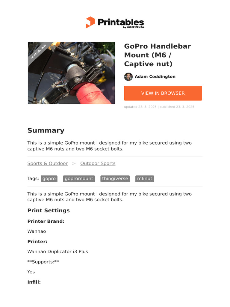 Gopro Handlebar Mount m6 Captive Nut | PDF