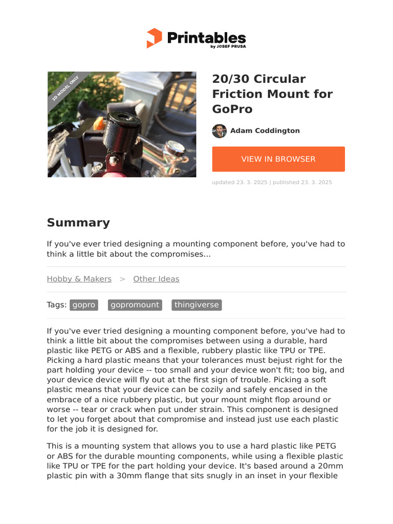 2030 Circular Friction Mount For Gopro | PDF | Nut (Hardware)