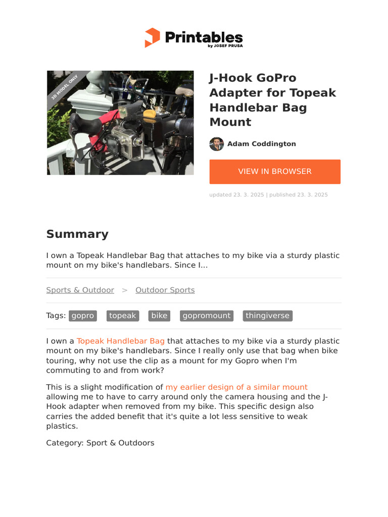 J Hook Gopro Adapter For Topeak Handlebar Bag Mount | PDF