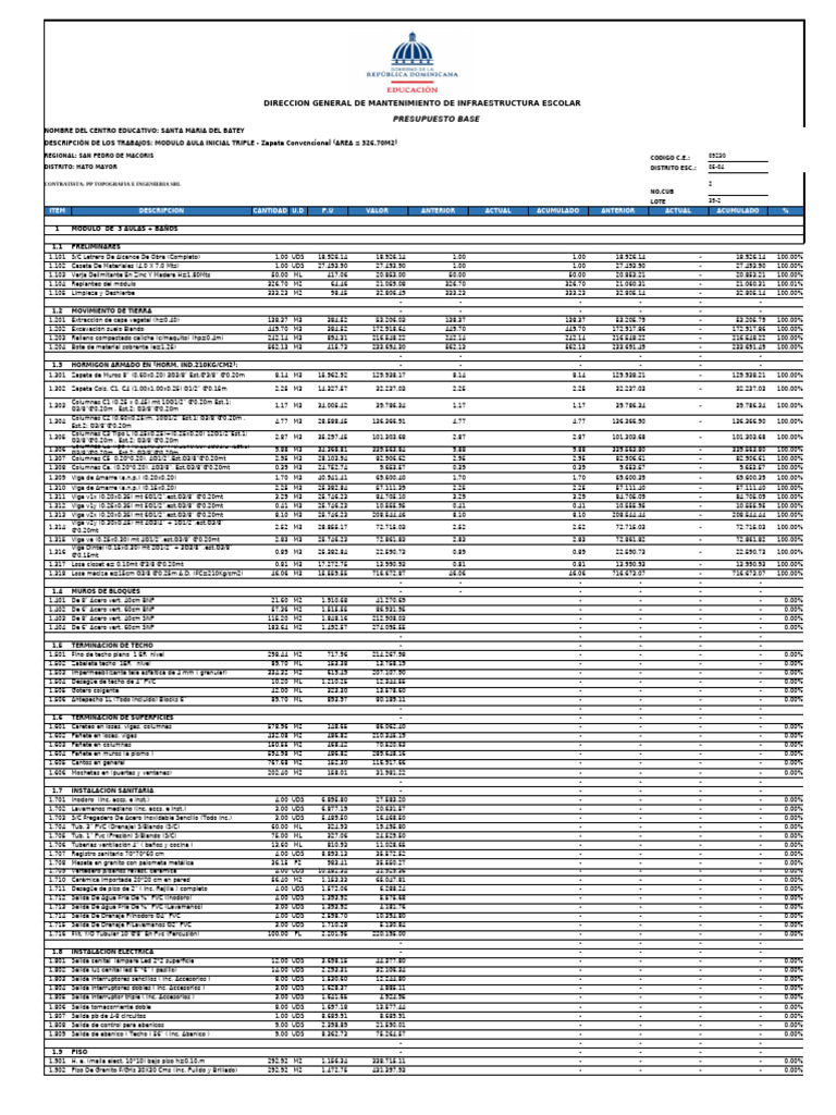 P-AI-CUB. 2 SANTA MARIA DEL BATEY - XLSM | PDF | Materiales | Baño