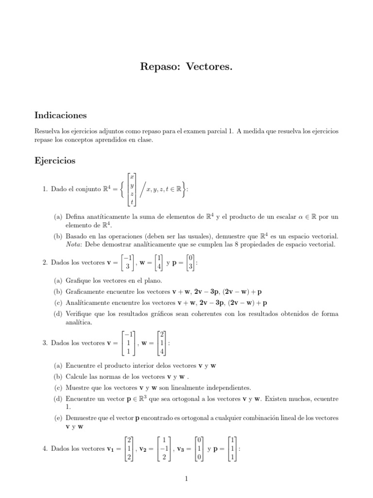 Repaso de Álgebra Lineal-PP1 | PDF | Espacio vectorial | Vector Euclidiano