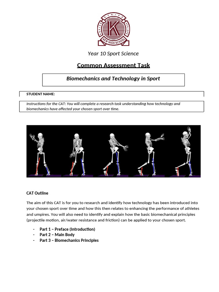 Year 10 Sport Science CAT 2 - Biomechanics and Technology in Sport ...