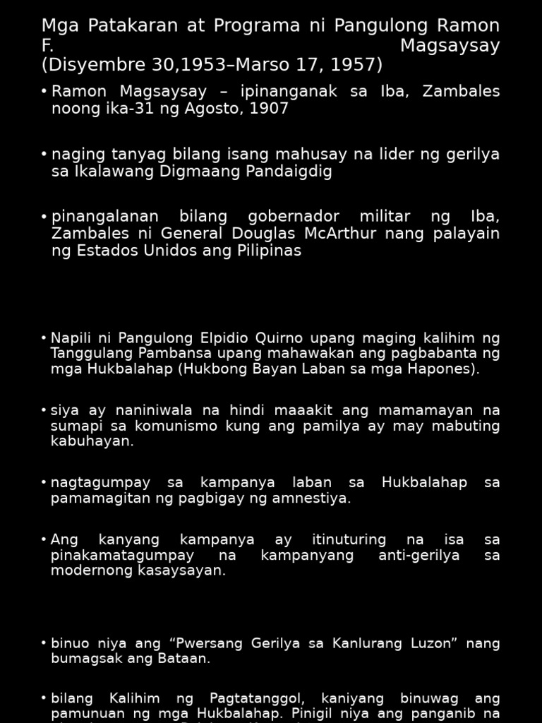 Mga Patakaran at Programa Ni Pangulong Ramon F | PDF