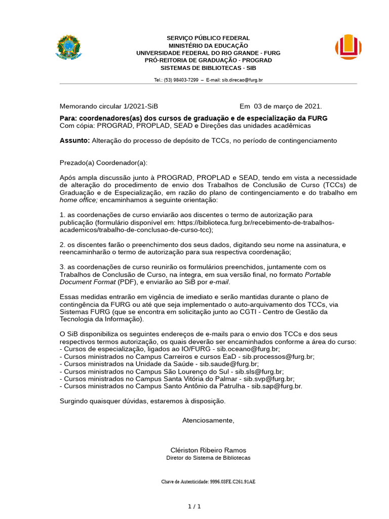 Memorando Circular N 1 2021 - SIB | PDF | Bibliotecas
