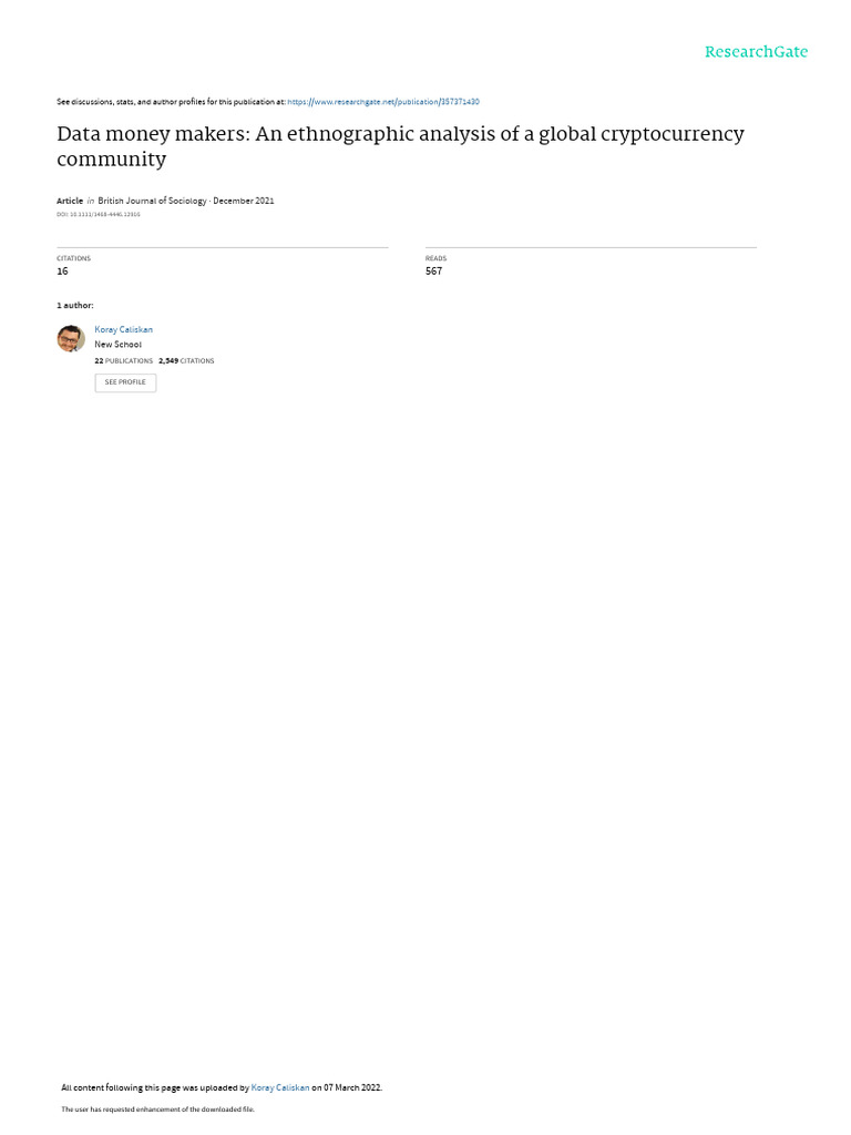 Data Money Makers An Ethnographic Analysis of A Global Cryptocurrency ...