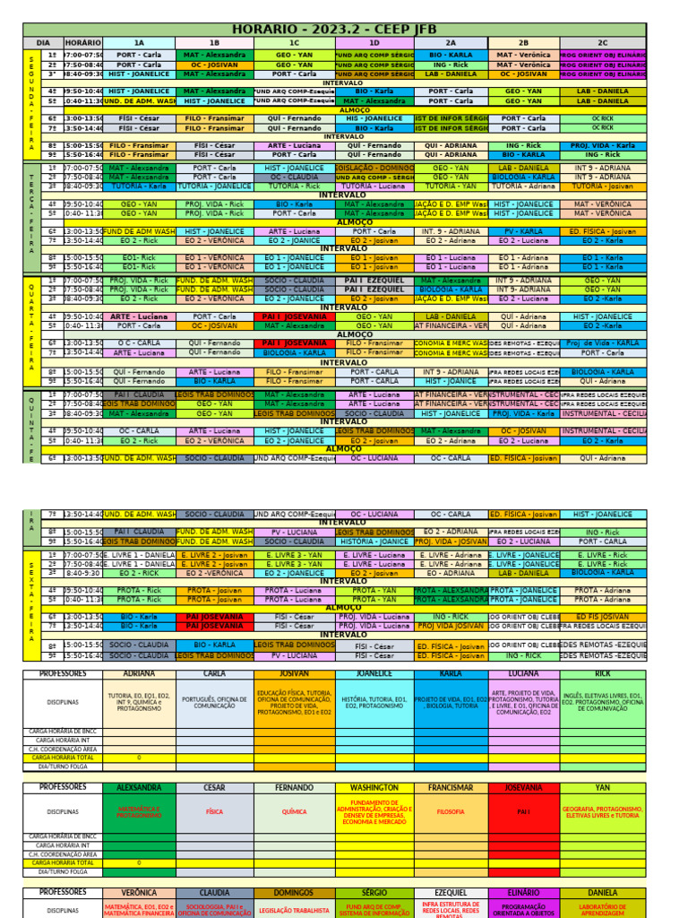 Horário Escolar 2023.2 - CEEP JFB | PDF | Ciências Físicas | Educação ...