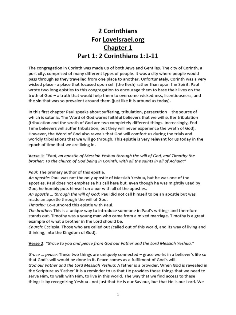 Understanding 2 Corinthians 1: Suffering & Comfort | PDF | Paul The ...