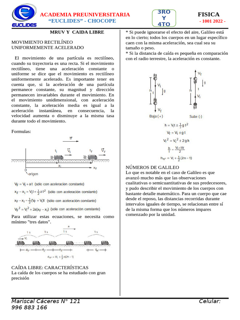 Fisica - Mruv y Caida Libre | PDF | Aceleración | Física