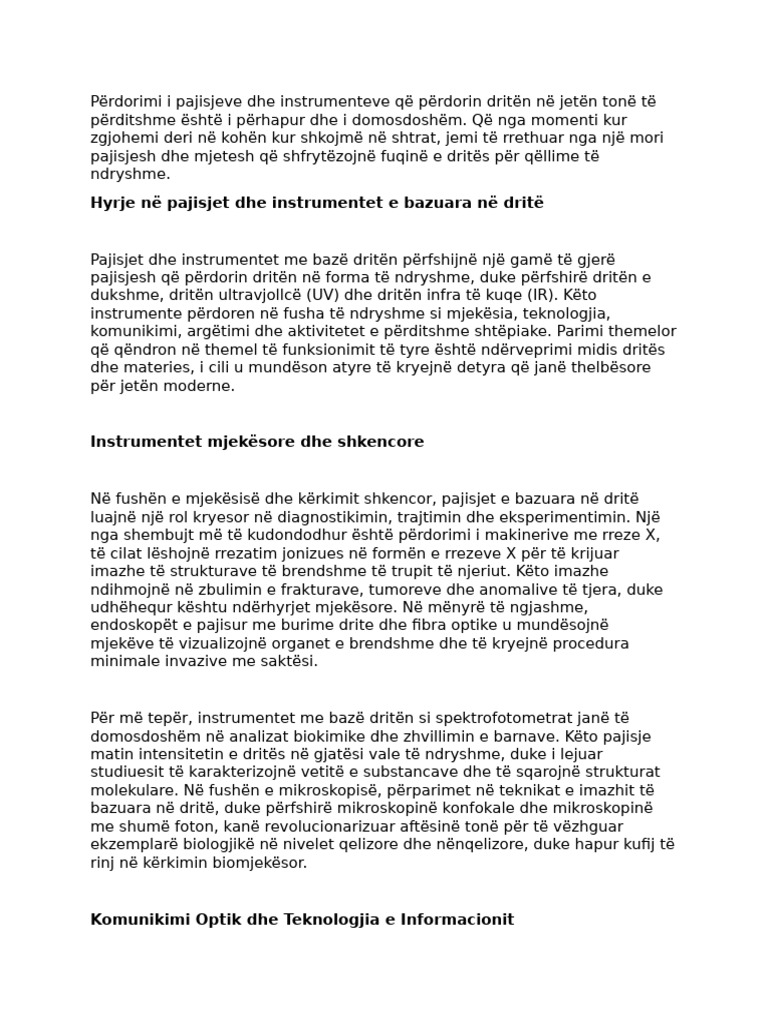 Përdorimi I Pajisjeve Dhe Instrumenteve Që Përdorin Dritën | PDF