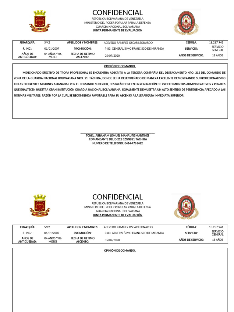Formato de Opinion de Comando SM2 A SM1 | PDF | Venezuela | Gobierno