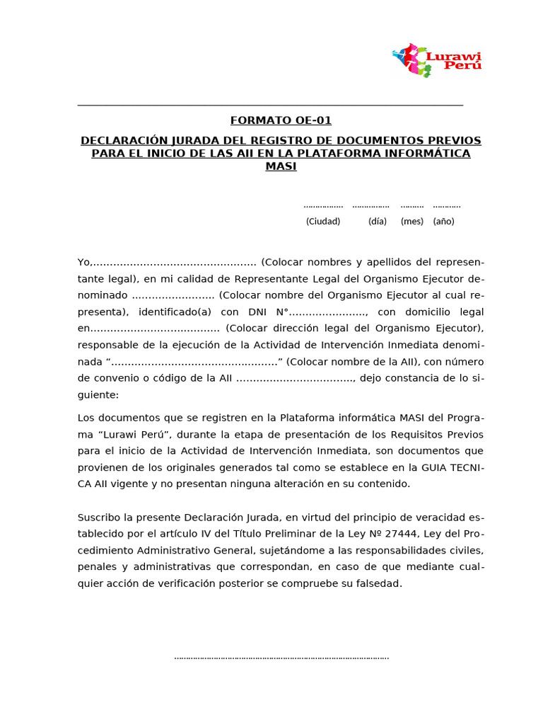 GT - Formatos OE-01, OE-02, OE-12 Hoy 0508 | PDF