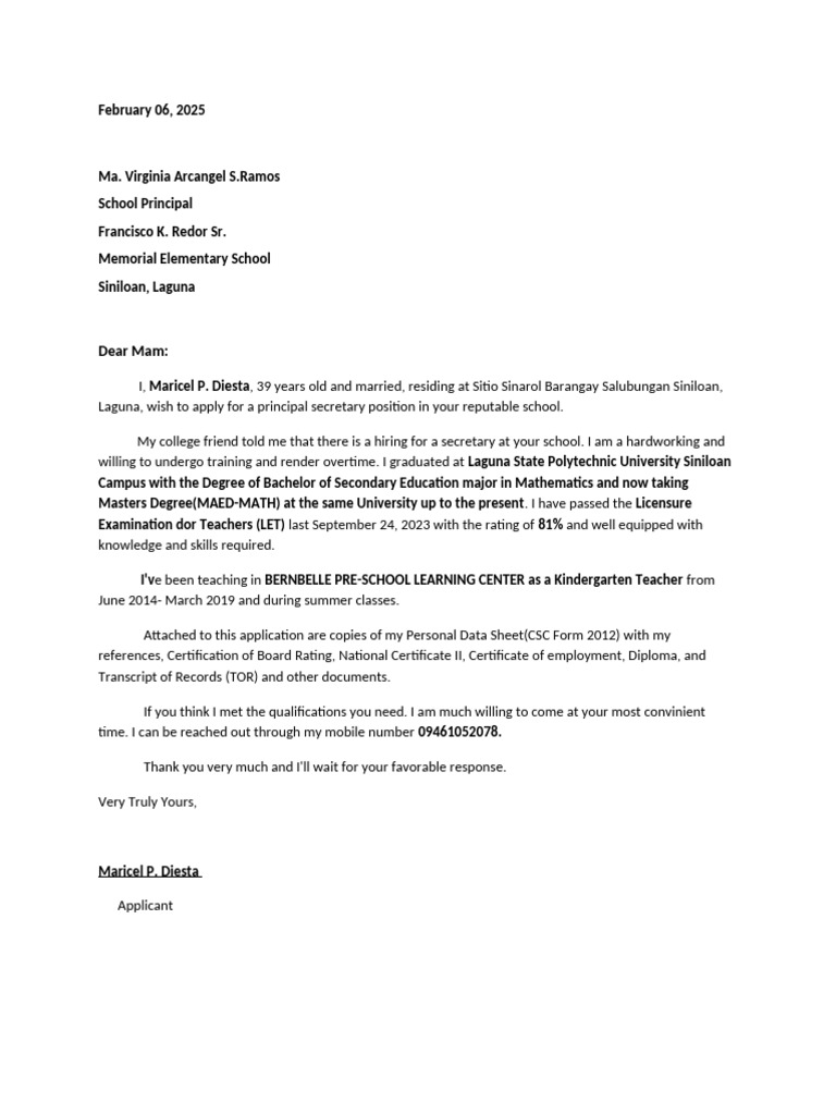 Mace Application Letter | PDF