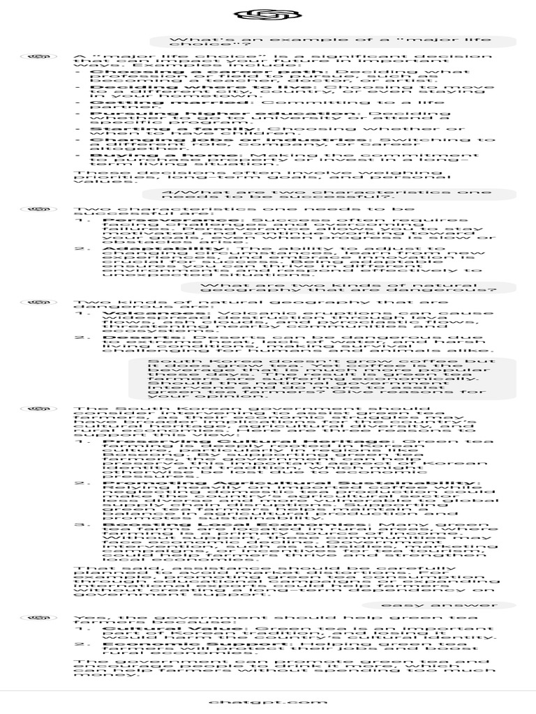 Major Life Choices Examples | PDF