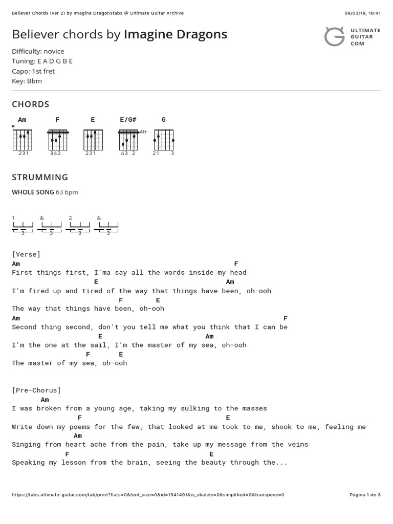 Believer Chords by Imagine Dragons | PDF | Song Structure | Guitars