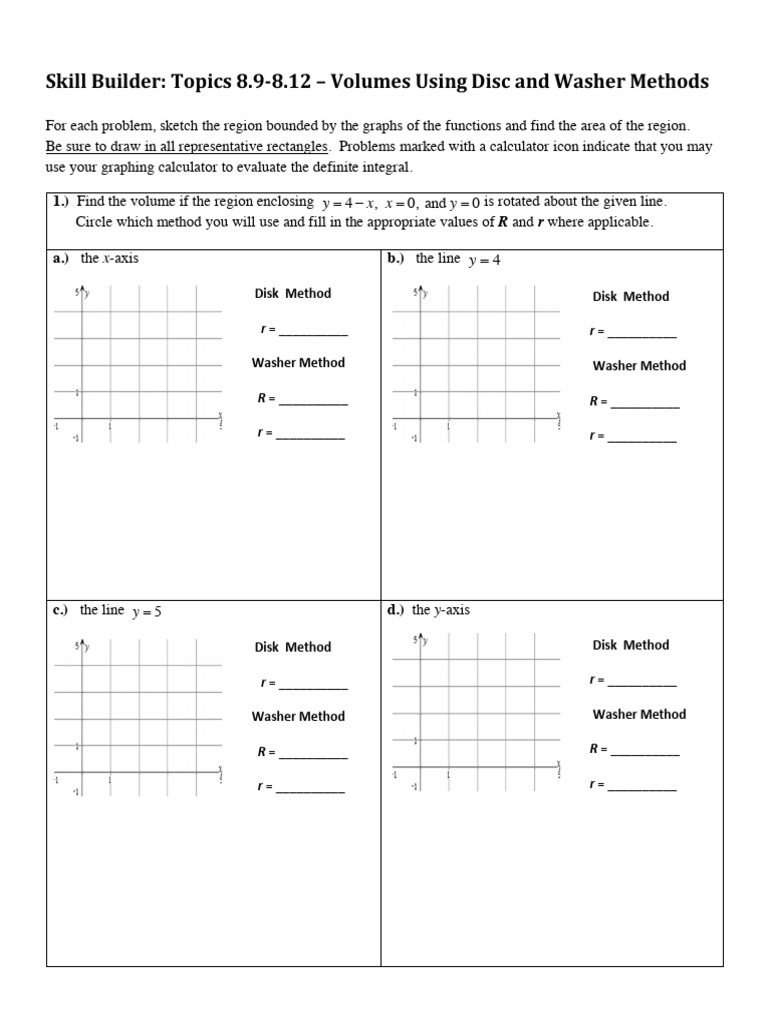Topic 8.9-8.12 - Volumes Using Disc and Washer Methods-1 | PDF | Area ...