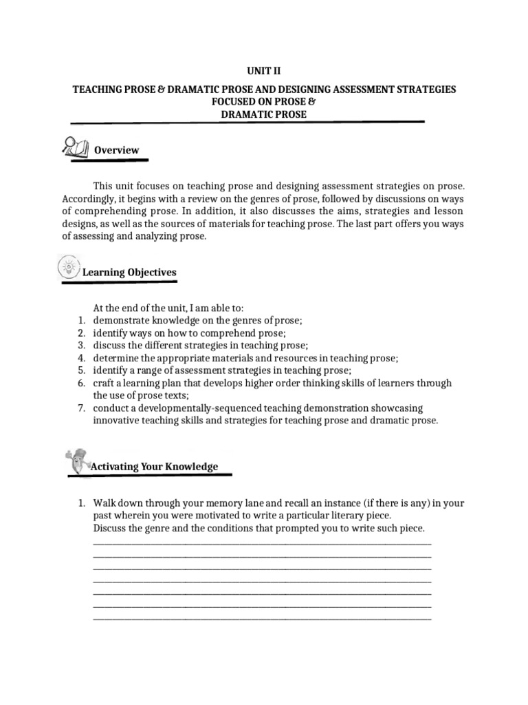 Teaching Prose: Strategies & Assessment | PDF | Reading Comprehension ...