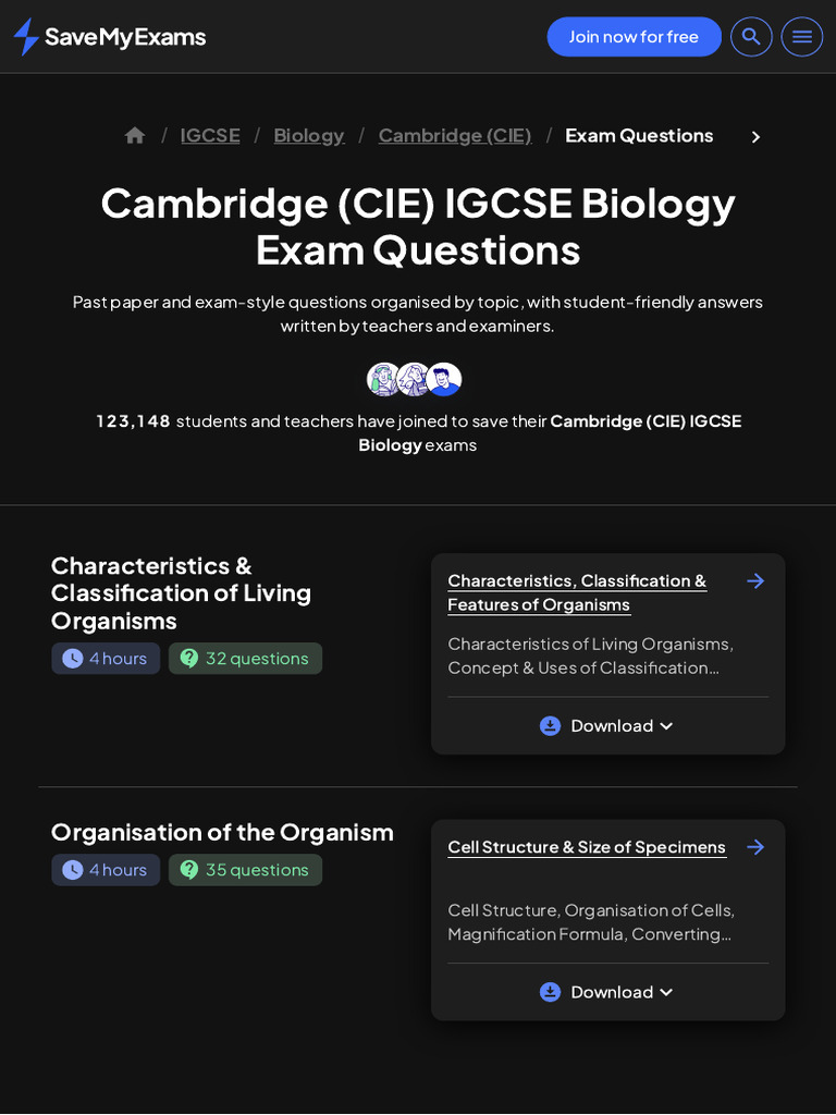 Cambridge (CIE) IGCSE Biology Exam Questions & Answers by Topic 2021 ...