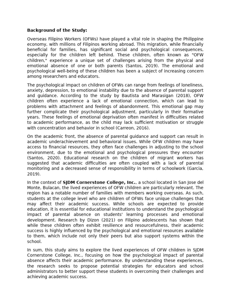 OFW Children's Emotional and Academic Challenges | PDF | Psychology ...