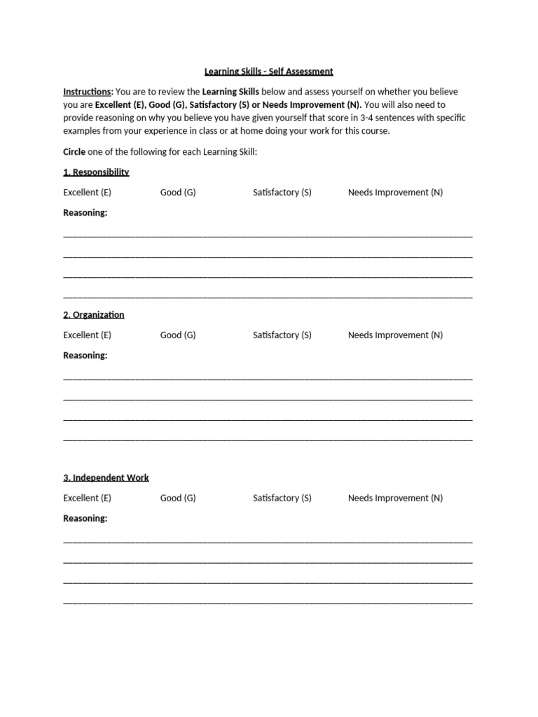 Learning Skills Self-Assessment Guide | PDF | Cognition | Learning