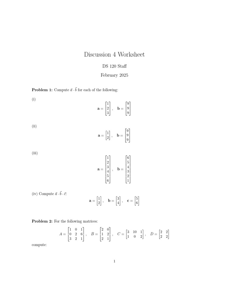 Linear Algebra Problem Solving Worksheet | PDF | Applied Mathematics ...