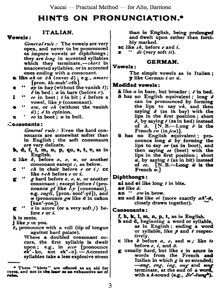 Vaccai Pronunciation | PDF