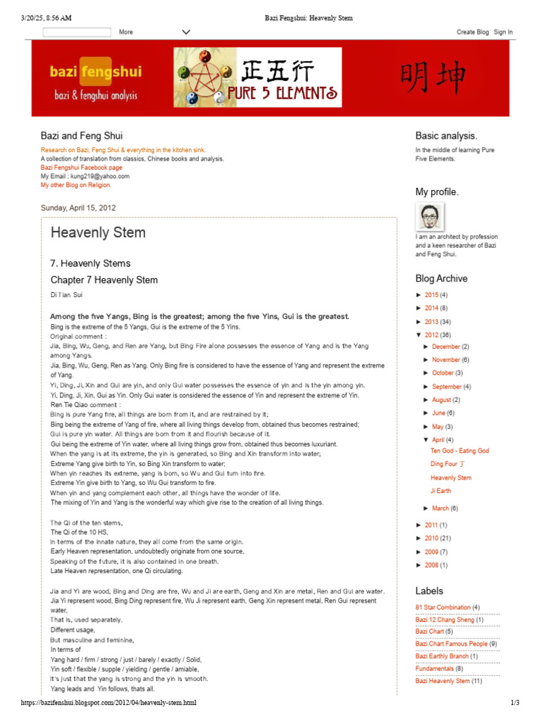 Bazi Fengshui - Heavenly Stem | PDF | Yin And Yang | Feng Shui