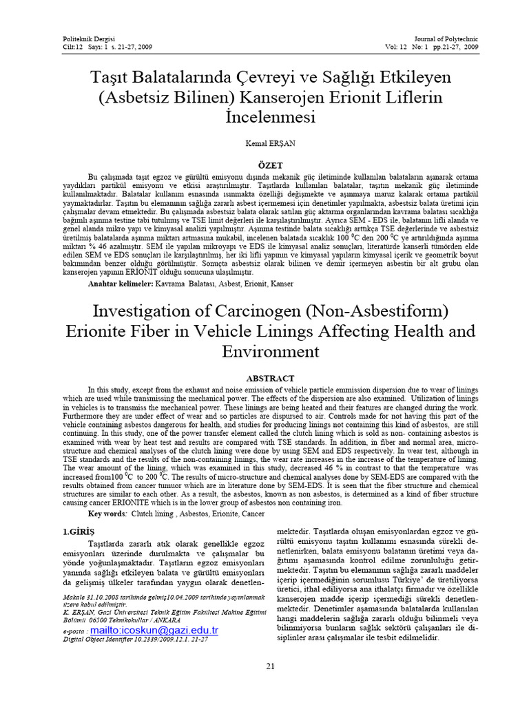 Investigation of Carcinogen (Non-Asbestiform) Erionite Fiber in Vehicle ...