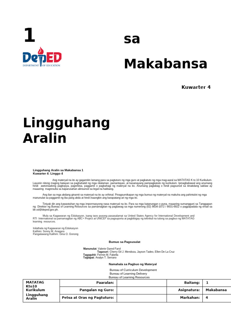 Le - Makabansa 1 Q4 - W4 | PDF