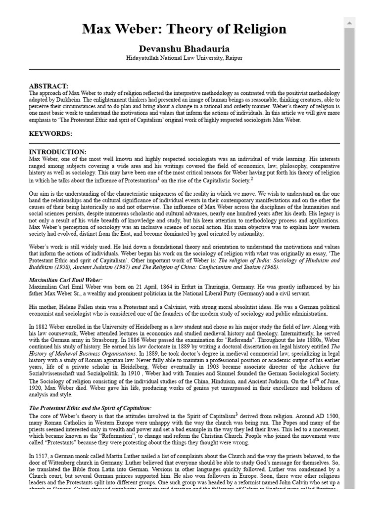 Max Weber's Religion Theory Explained | PDF | Max Weber | Sociology