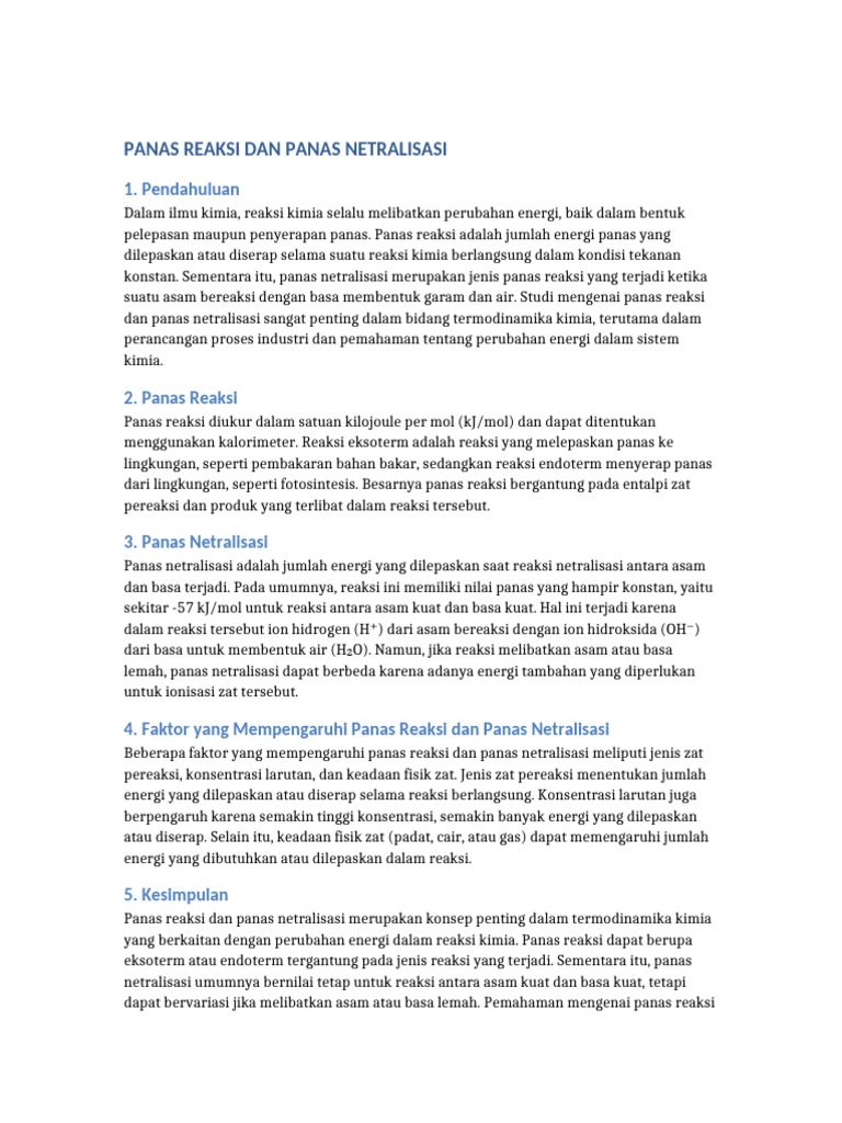 Panas Reaksi Dan Panas Netralisasi | PDF