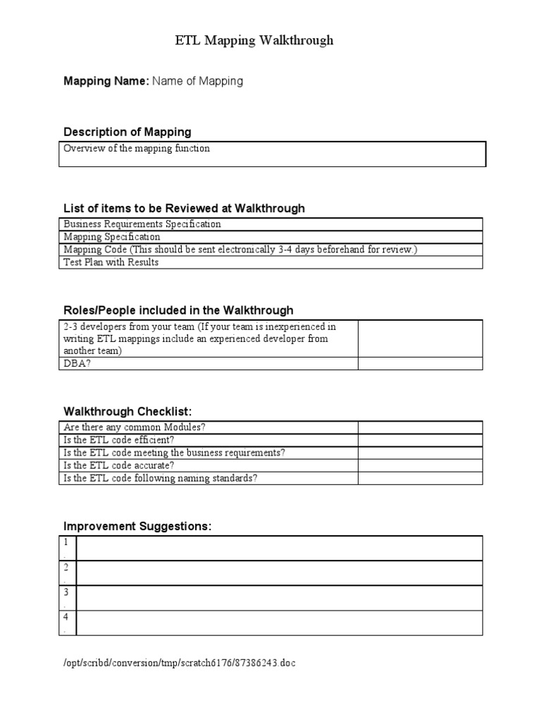 ETL Mapping Walk Through Template