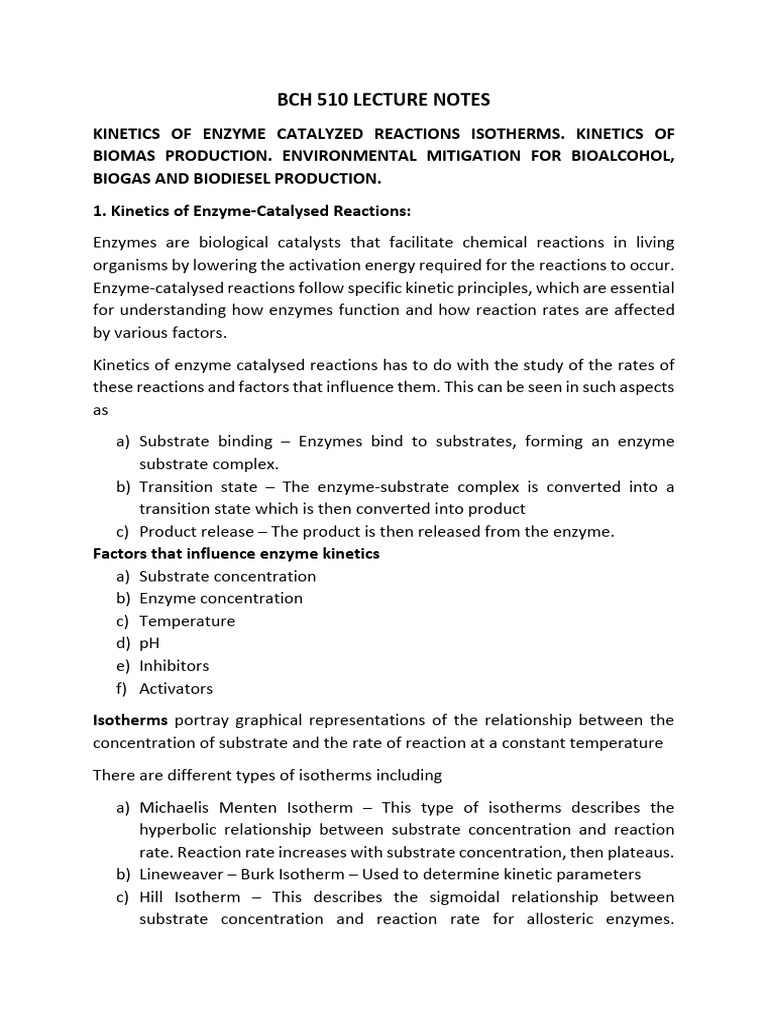 BCH 510 Lecture Notes Updated | PDF | Enzyme Inhibitor | Enzyme