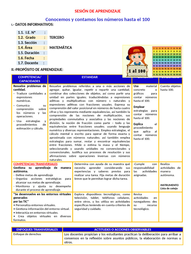 Contando Números hasta 100 en Matemática | PDF | Aprendizaje | Enseñando