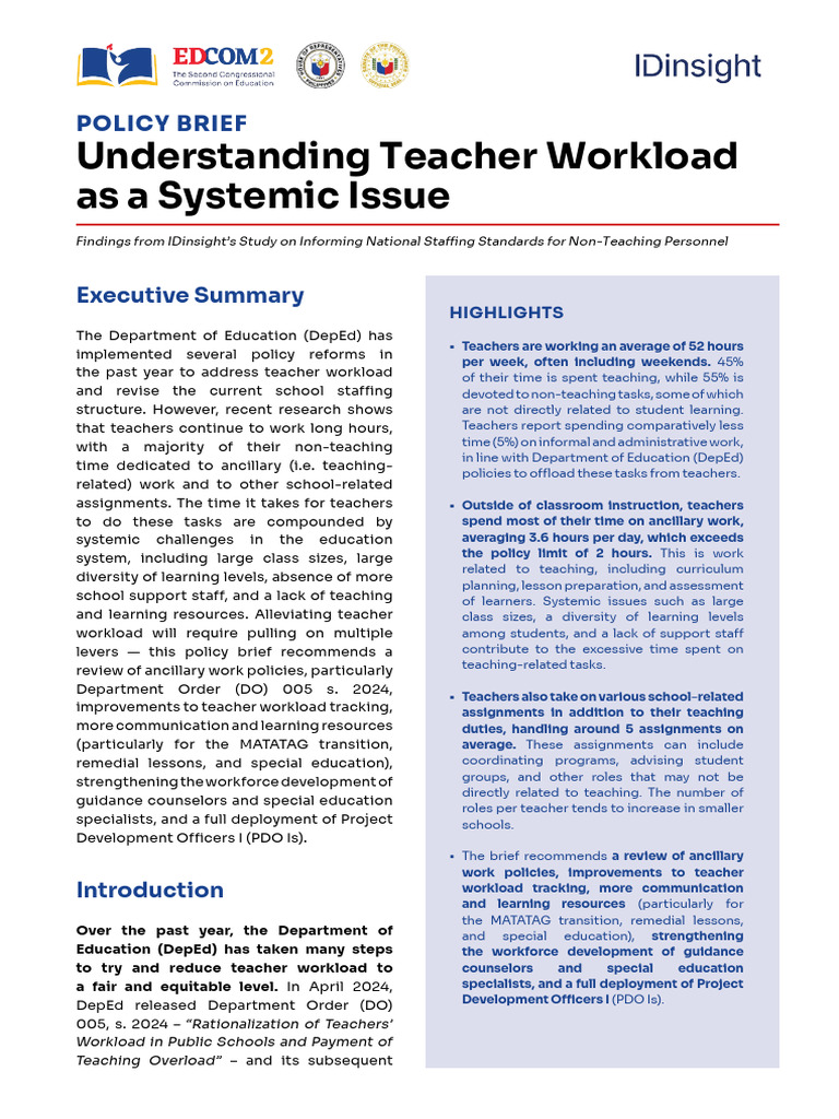 EDCOM2 Policy Brief Ancillary Workload | PDF | Teachers | Curriculum