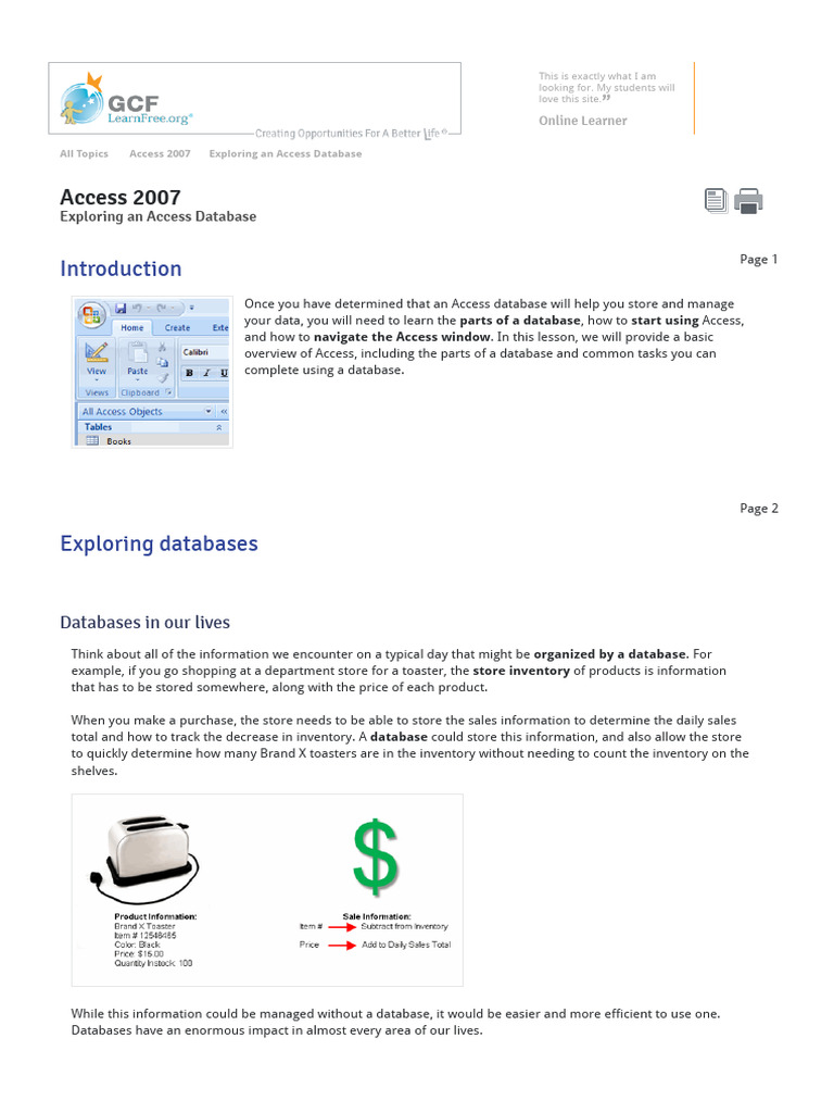 Access 2007 Database Overview Guide | PDF | Databases | Software
