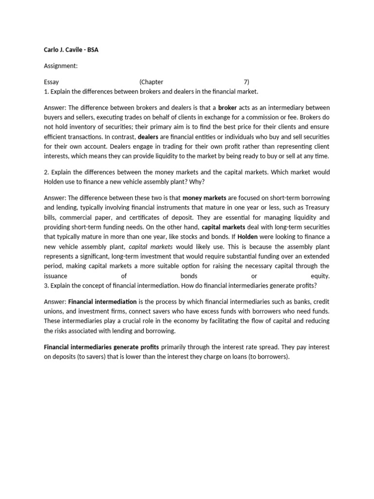 Carlo J. Cavile-Chapter7Finmark | PDF | Capital Market | Securities ...