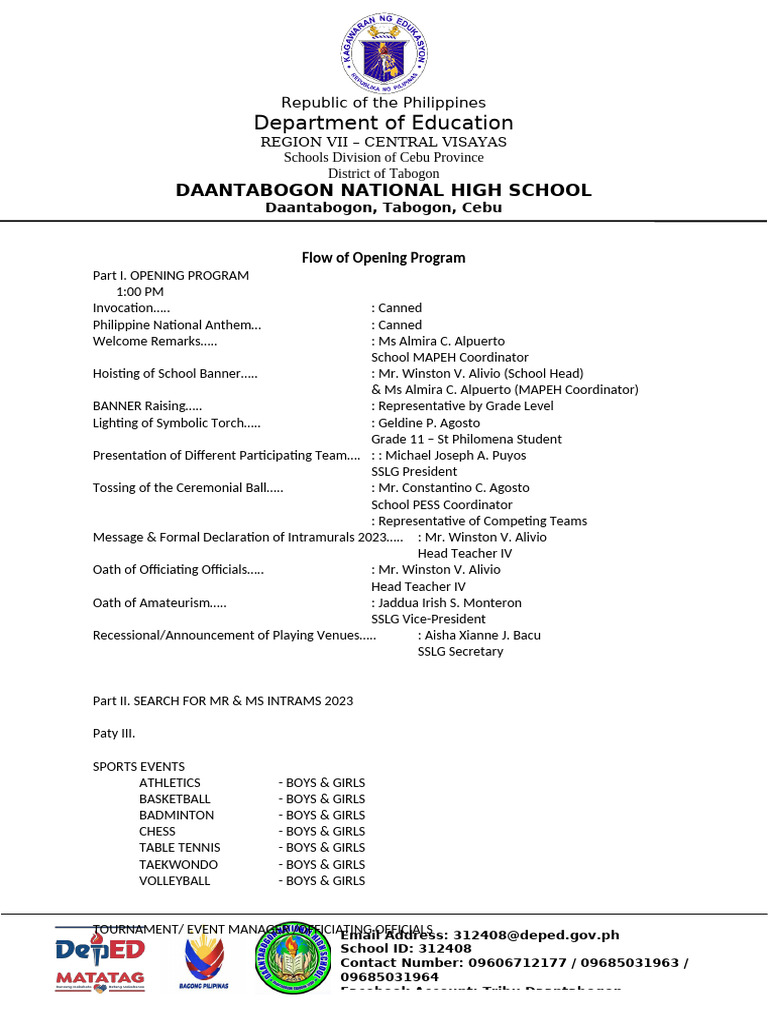 Flow of Opening Program DNHS MR Ms Intrams2023 | PDF | Sports